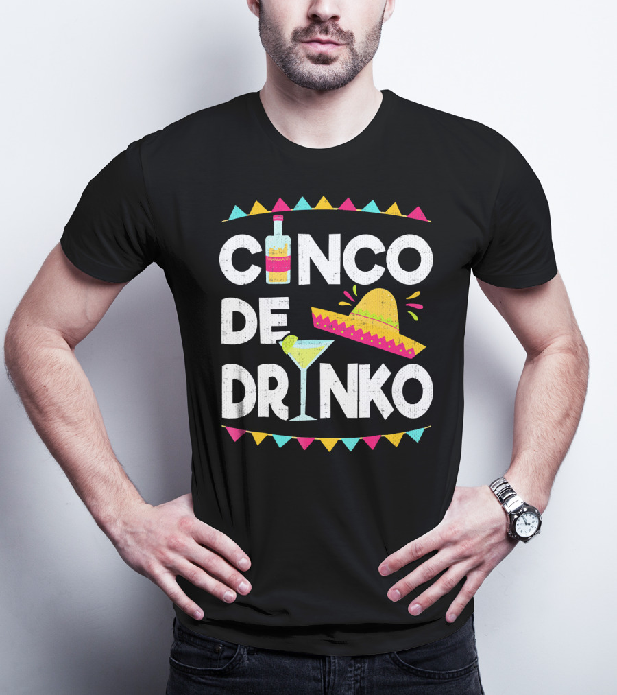 Cinco De Drinko Sombrero And Margarita Fiesta Elements T-Shirt