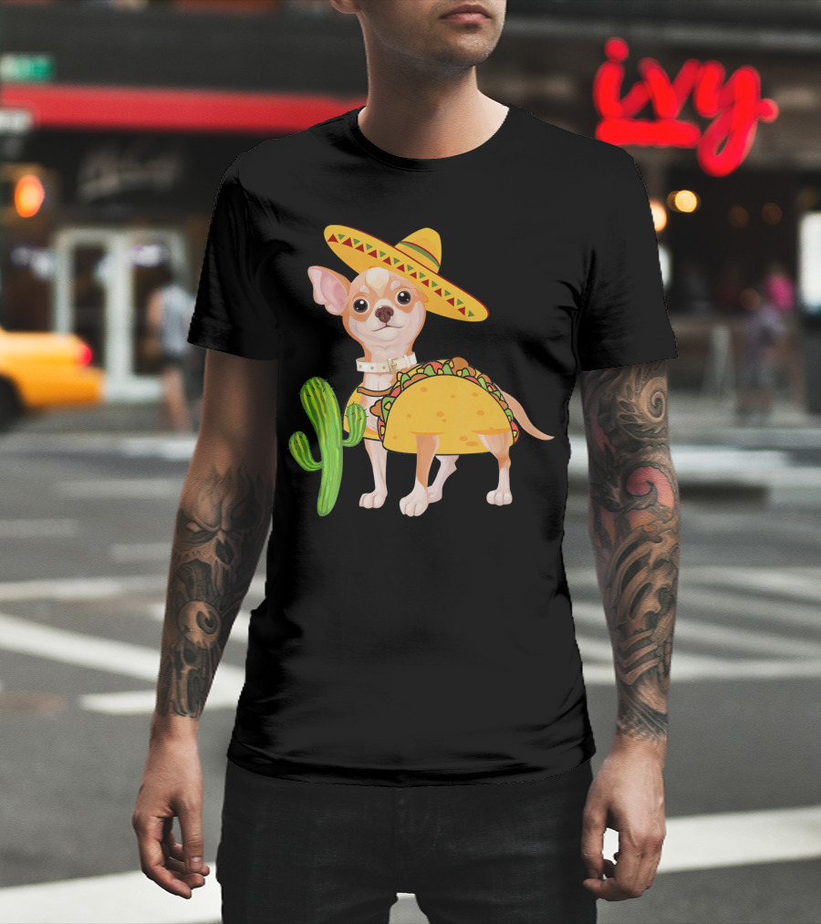 Funny Cinco De Mayo Fiesta Mexican Chihuahua Taco Sombrero Cactus T-Shirt