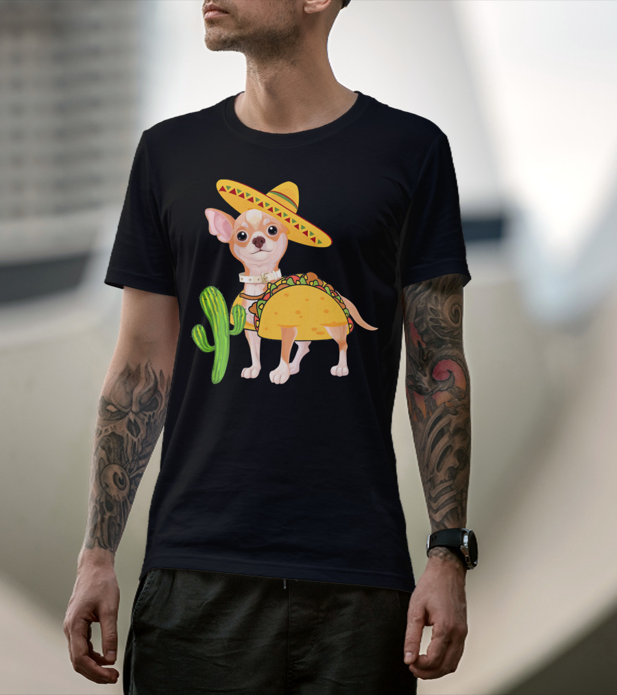 Funny Cinco De Mayo Fiesta Mexican Chihuahua Taco Sombrero Cactus T-Shirt