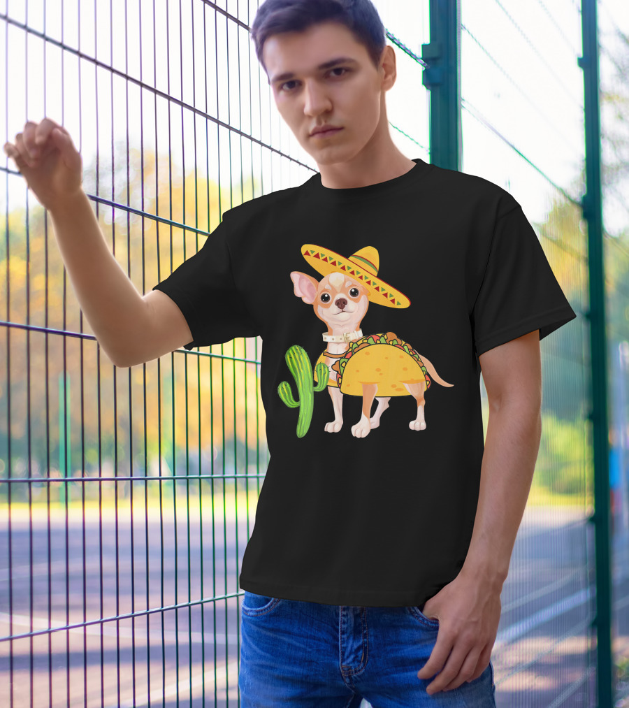 Funny Cinco De Mayo Fiesta Mexican Chihuahua Taco Sombrero Cactus T-Shirt