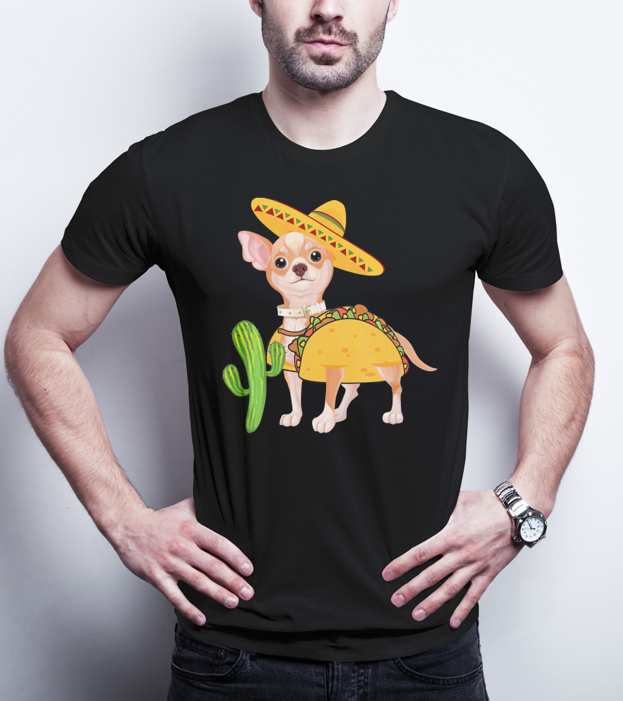 Funny Cinco De Mayo Fiesta Mexican Chihuahua Taco Sombrero Cactus T-Shirt