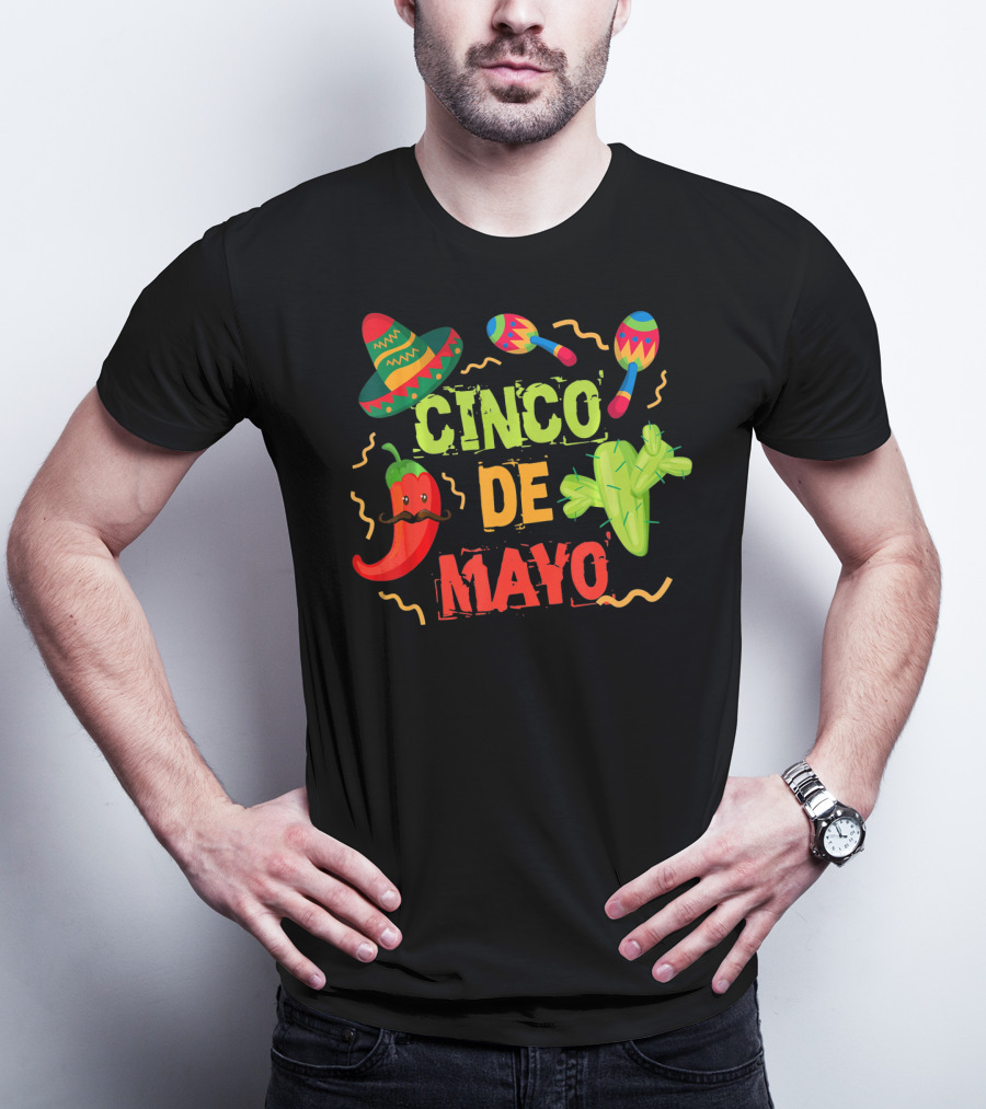Cinco De Mayo Sombrero Maracas Cactus Pepper Fiesta T-Shirt
