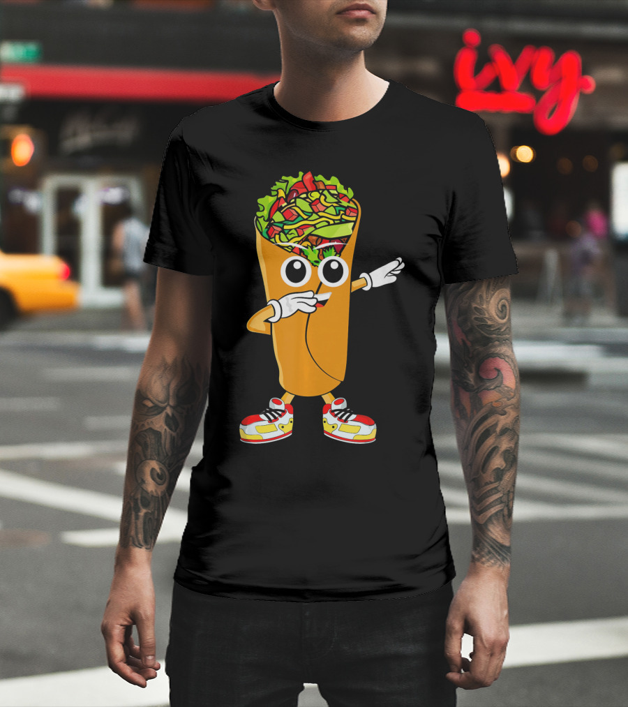 Dabbing Burrito Cartoon Dab Dance With Sneakers T-Shirt