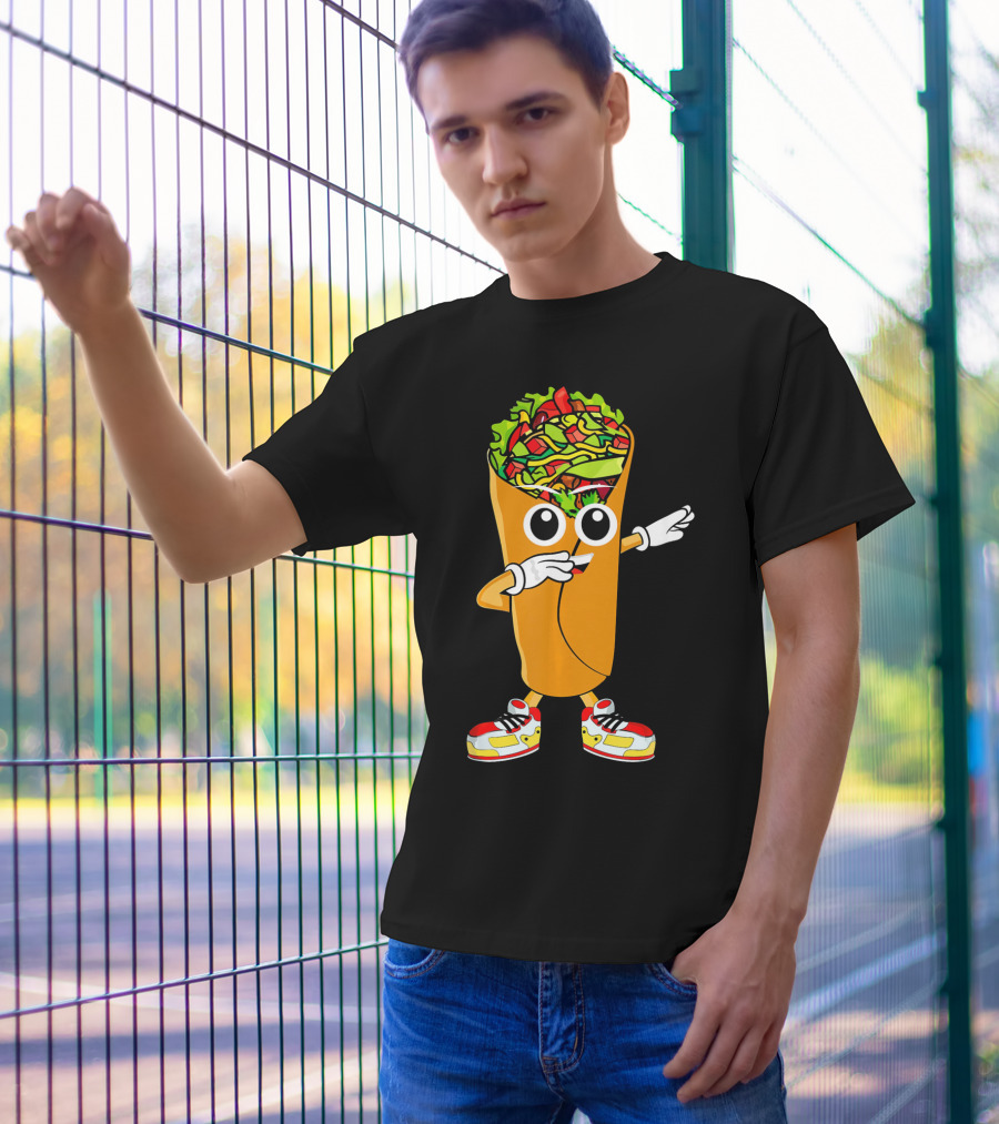 Dabbing Burrito Cartoon Dab Dance With Sneakers T-Shirt