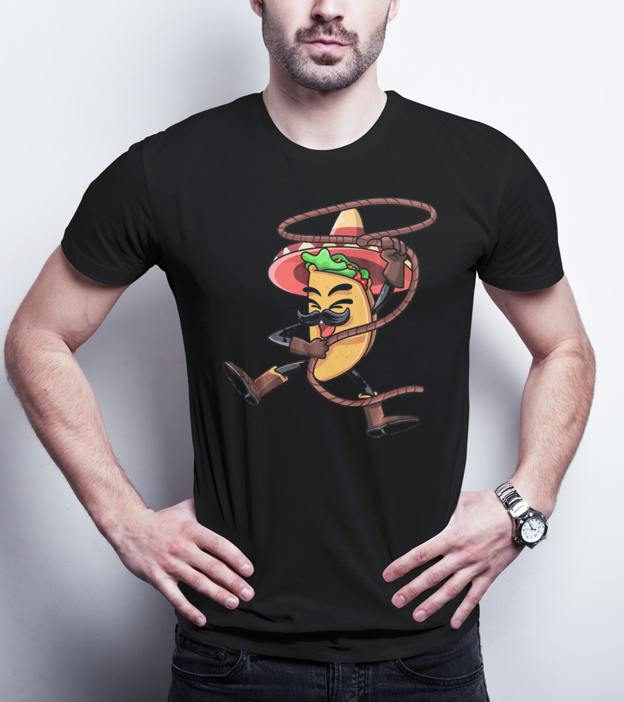Mexican Taco Cowboy Funny Sombrero Lasso Cinco De Mayo T-Shirt