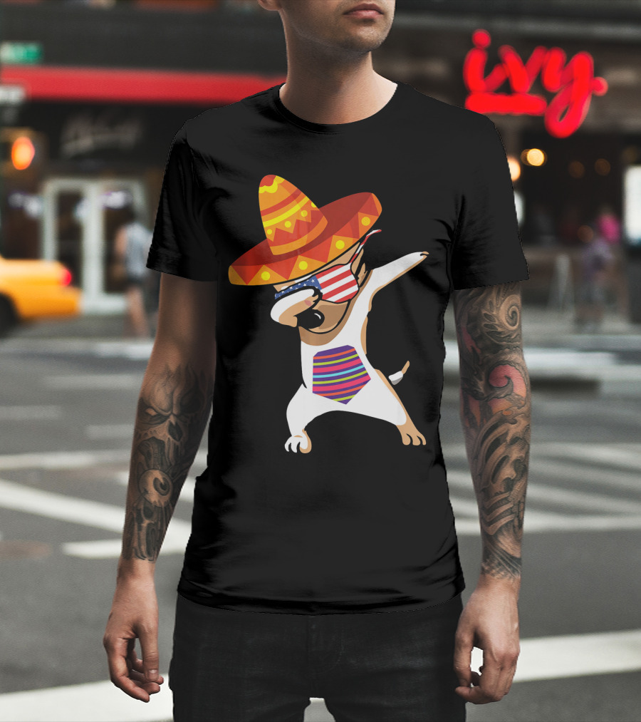 Sombrero Chihuahua Dabbing Mexican Chihuah American Flag Glasses T-Shirt