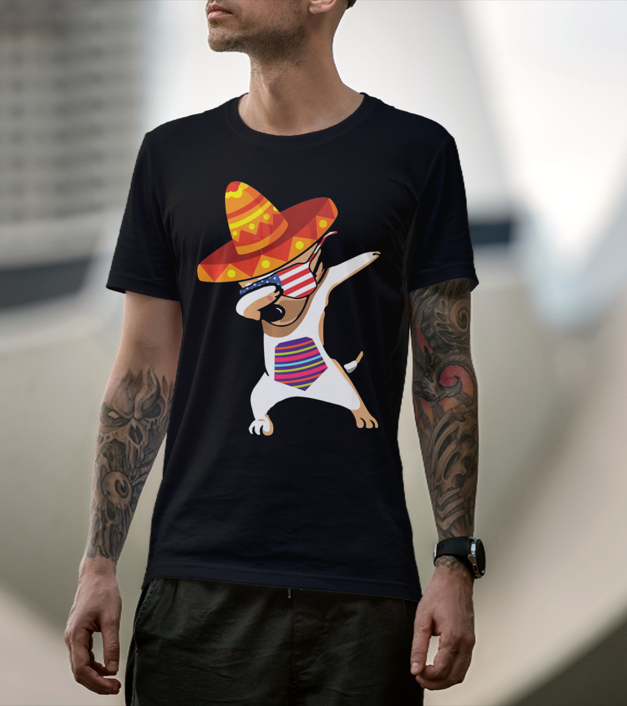 Sombrero Chihuahua Dabbing Mexican Chihuah American Flag Glasses T-Shirt