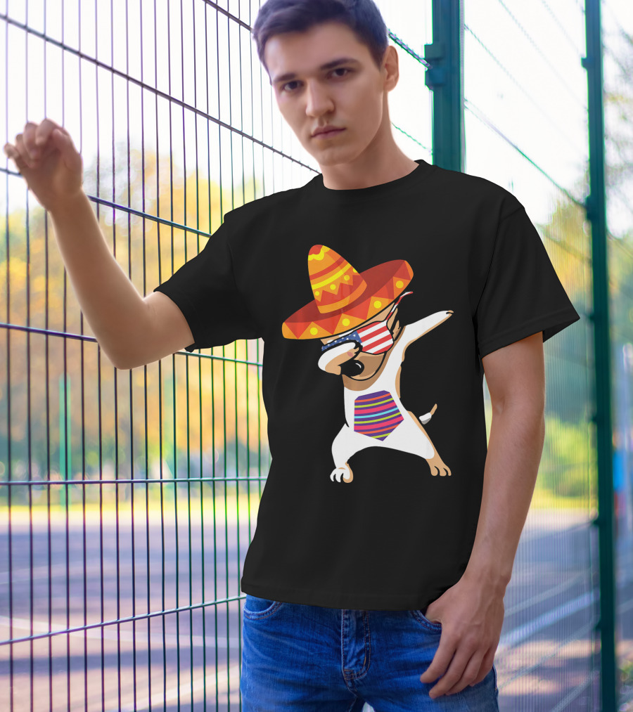 Sombrero Chihuahua Dabbing Mexican Chihuah American Flag Glasses T-Shirt