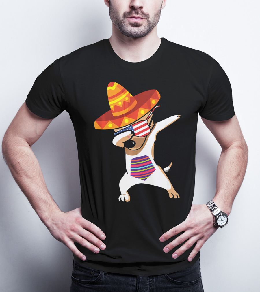 Sombrero Chihuahua Dabbing Mexican Chihuah American Flag Glasses T-Shirt