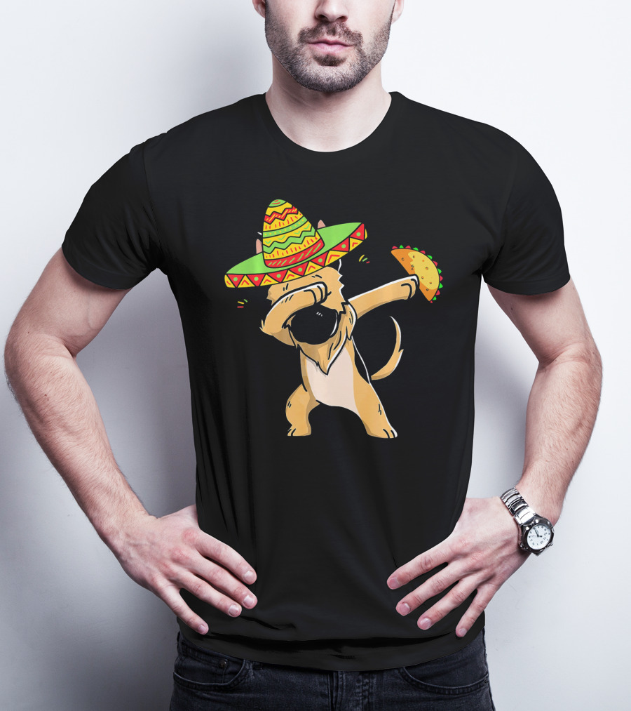 German Shepherd Dabbing With Taco And Sombrero Cinco De Mayo Fun T-Shirt