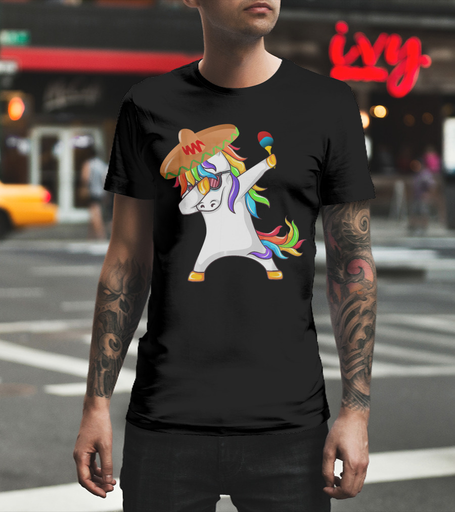 Sombrero Unicorn Dabbing With Maracas Cinco De Mayo T-Shirt