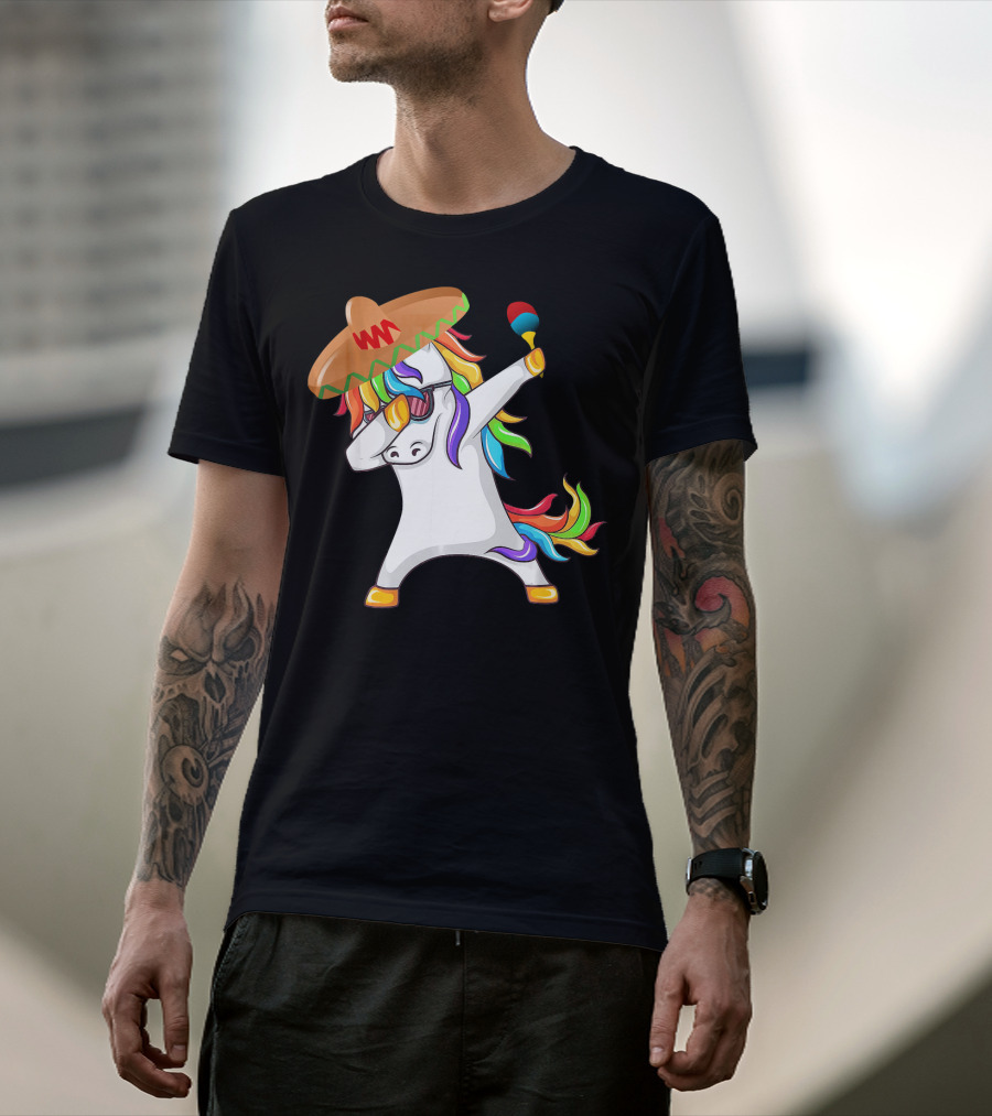 Sombrero Unicorn Dabbing With Maracas Cinco De Mayo T-Shirt