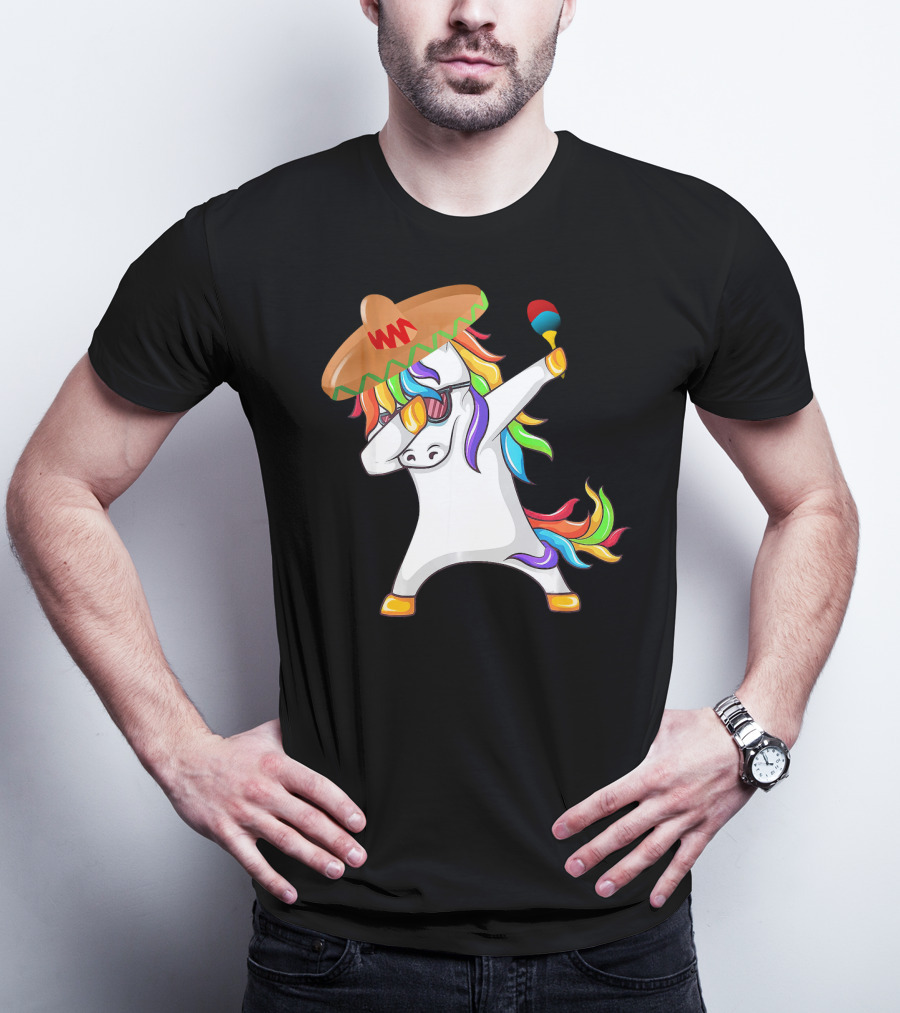 Sombrero Unicorn Dabbing With Maracas Cinco De Mayo T-Shirt