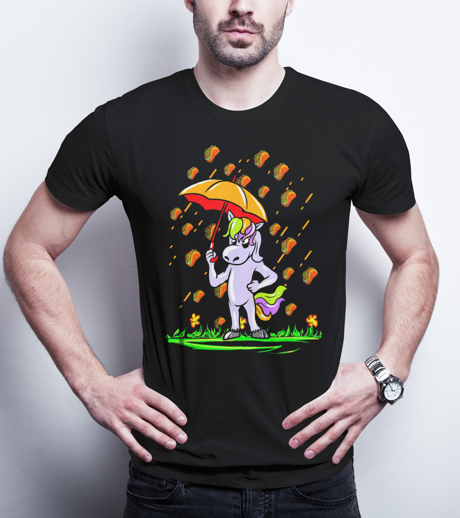 Its Raining Tacos Unicorn With Umbrella And Taco Showers T-Shirt