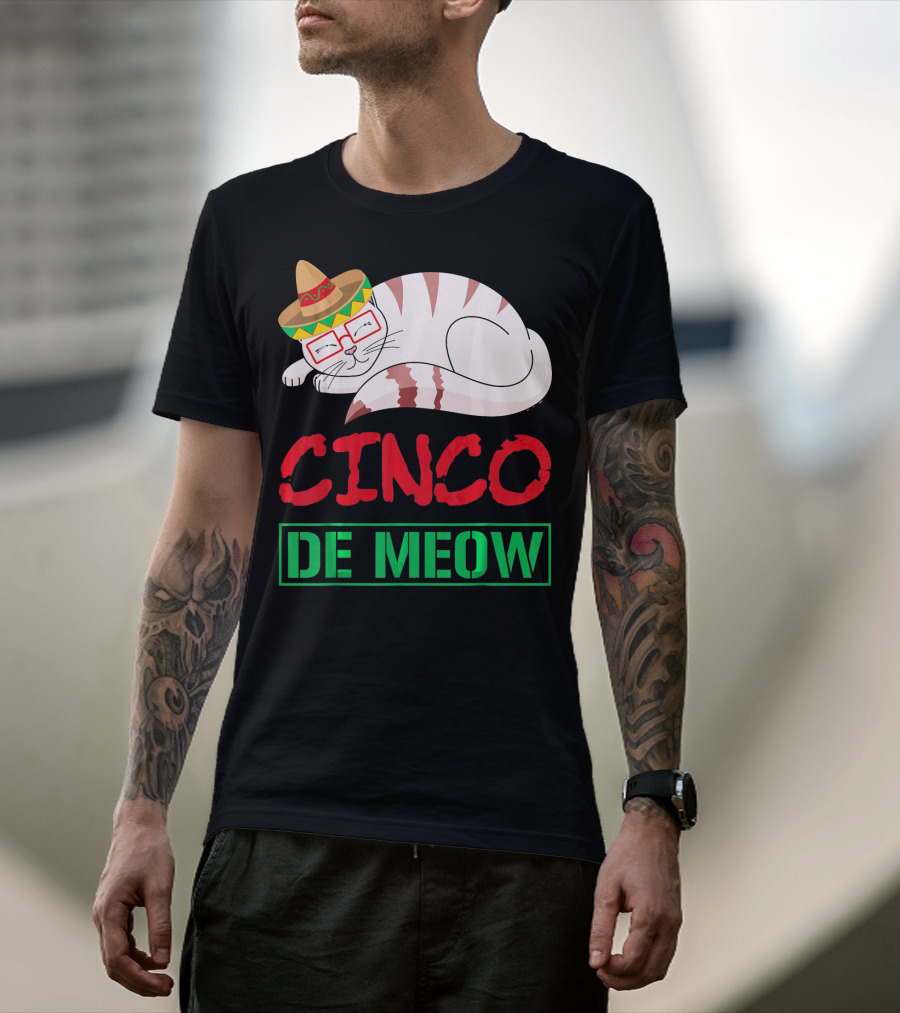 Cinco De Meow Funny Kitty With Sombrero Celebrating Mexican Holiday T-Shirt