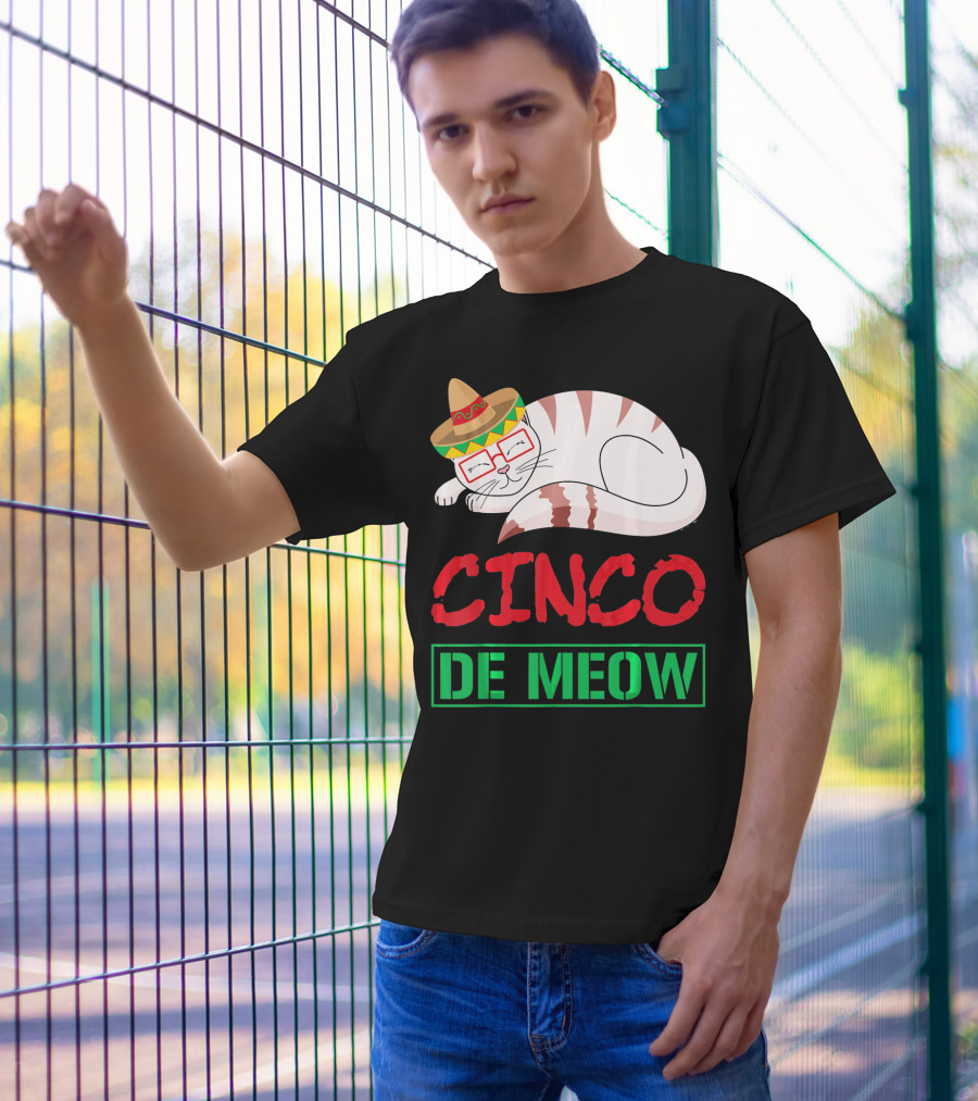 Cinco De Meow Funny Kitty With Sombrero Celebrating Mexican Holiday T-Shirt