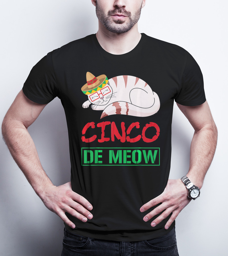 Cinco De Meow Funny Kitty With Sombrero Celebrating Mexican Holiday T-Shirt