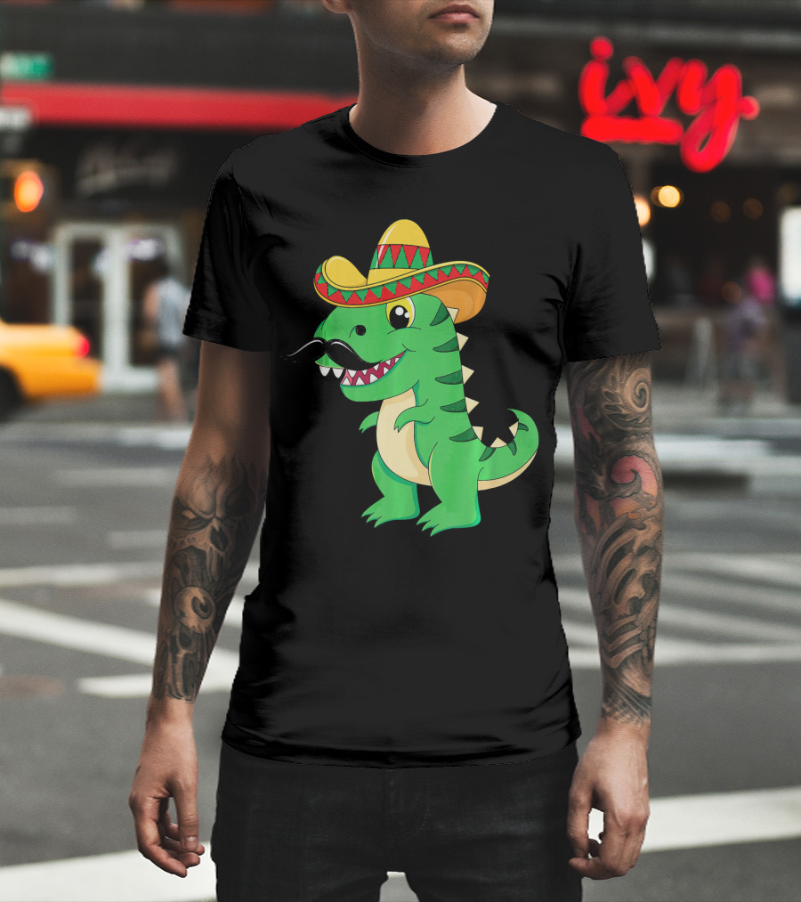 Cinco De Mayo Rex Dinosaur In Sombrero And Mustache T-Shirt