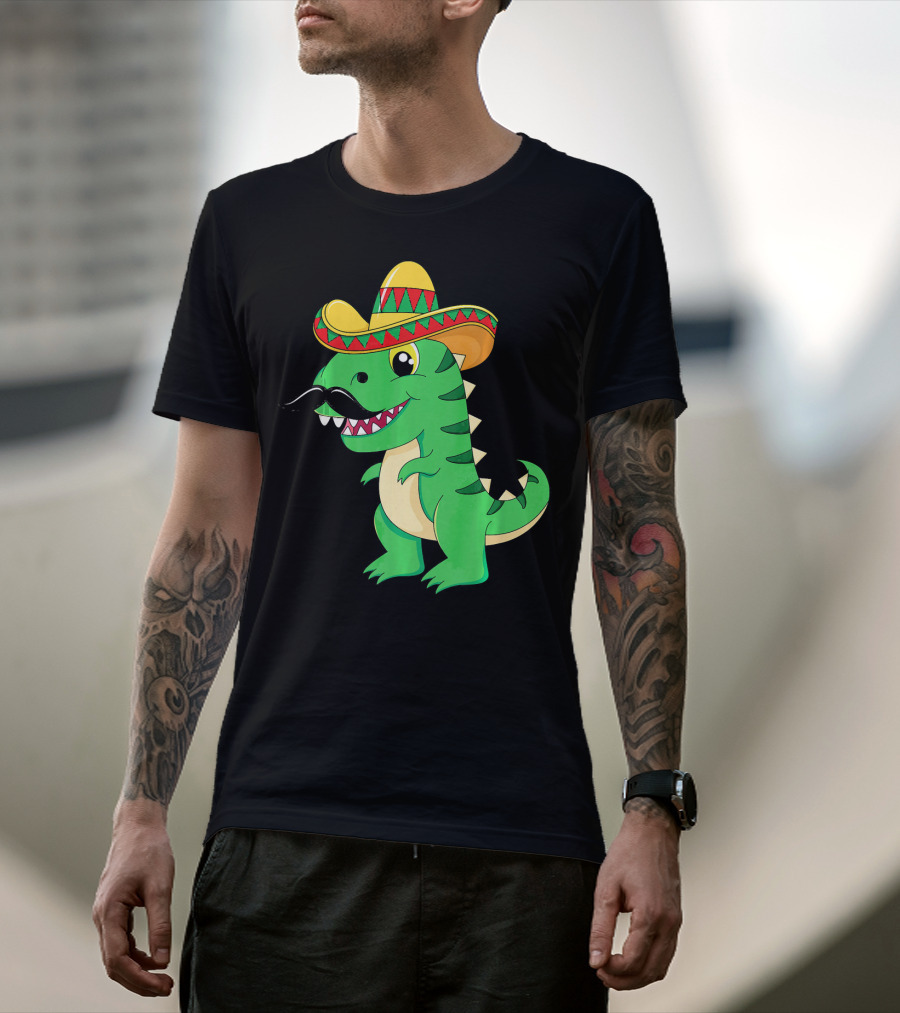 Cinco De Mayo Rex Dinosaur In Sombrero And Mustache T-Shirt