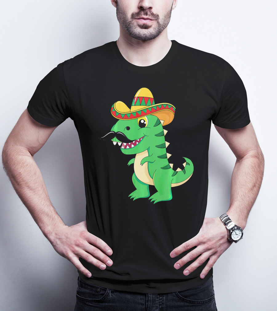 Cinco De Mayo Rex Dinosaur In Sombrero And Mustache T-Shirt