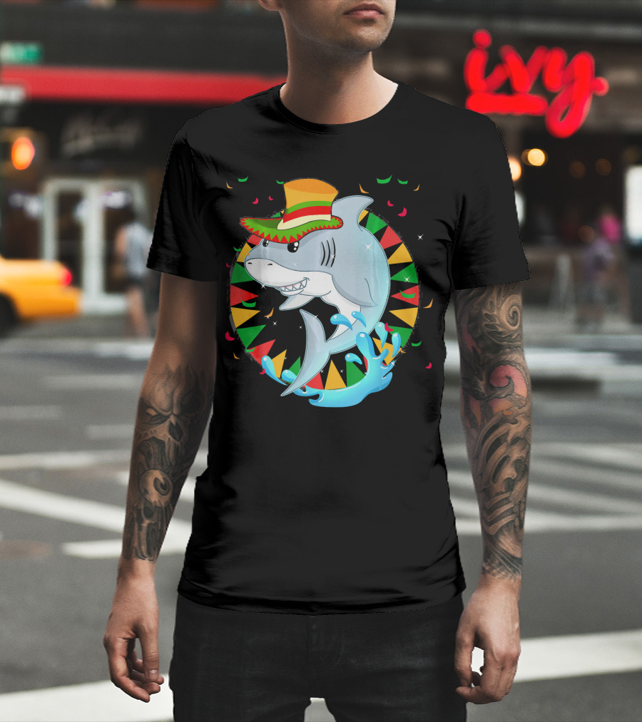 Cute Shark Cinco De Mayo 5th Of May Celebration Hat Sombrero Colorful Fiesta T-Shirt