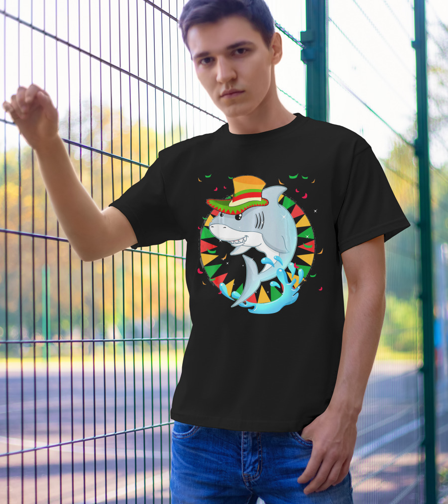Cute Shark Cinco De Mayo 5th Of May Celebration Hat Sombrero Colorful Fiesta T-Shirt