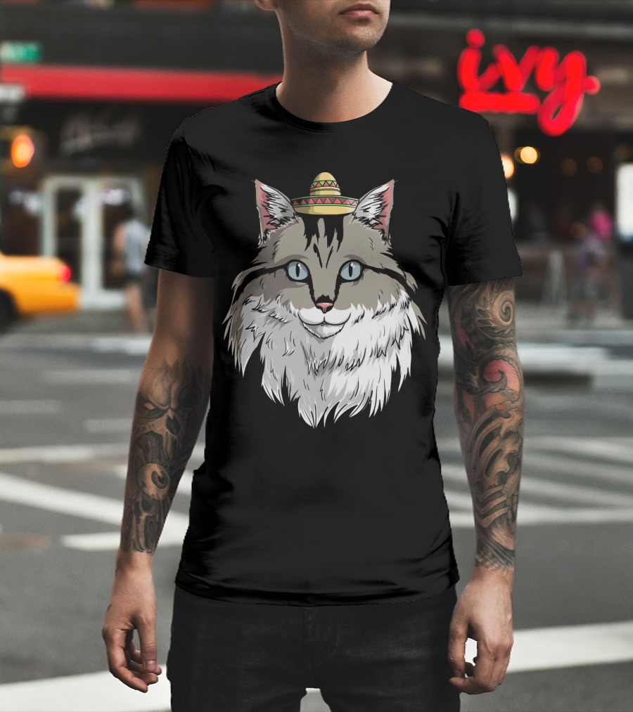 Maine Coon Cat Sombrero Fiesta Cinco De Mayo T-Shirt