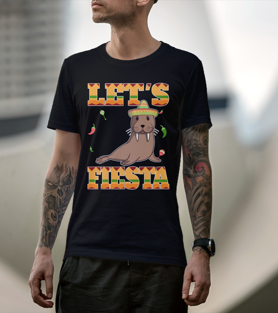Let's Fiesta Walrus Sombrero Peppers Cinco De Mayo Mexican T-Shirt
