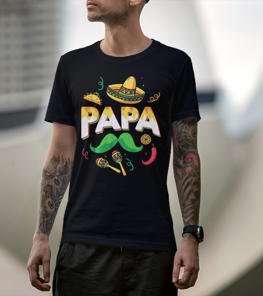 Cinco De Mayo Papa Sombrero Maracas Taco Lime Mustache Chili T-Shirt