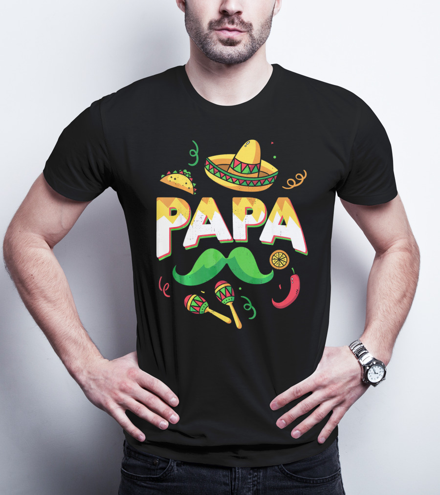 Cinco De Mayo Papa Sombrero Maracas Taco Lime Mustache Chili T-Shirt
