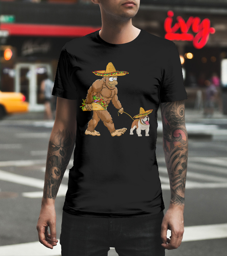 Bigfoot Taco Sombrero English Bulldog Fiesta T-Shirt