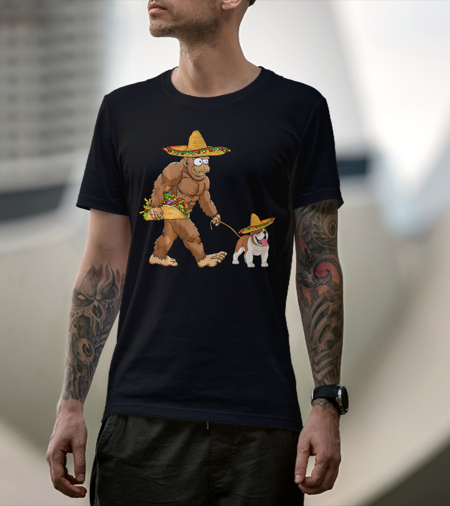 Bigfoot Taco Sombrero English Bulldog Fiesta T-Shirt