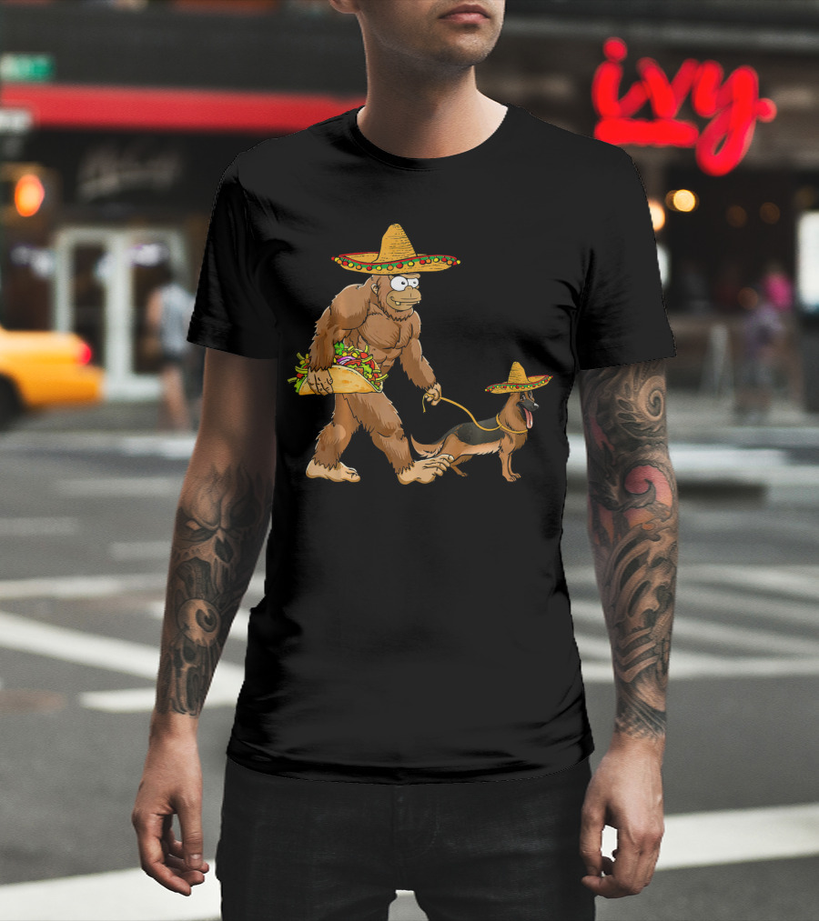 Bigfoot Sombrero Taco German Shepherd Duo T-Shirt