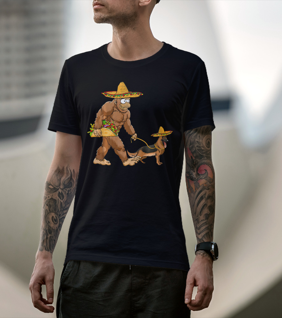 Bigfoot Sombrero Taco German Shepherd Duo T-Shirt