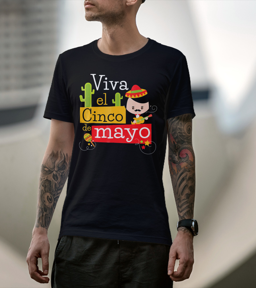 Viva El Cinco De Mayo Cactus Sombrero Guitar Mexico T-Shirt