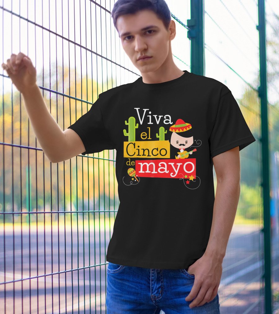Viva El Cinco De Mayo Cactus Sombrero Guitar Mexico T-Shirt