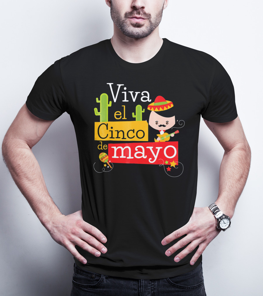 Viva El Cinco De Mayo Cactus Sombrero Guitar Mexico T-Shirt