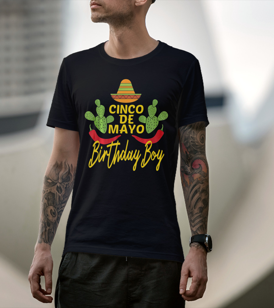 Cinco De Mayo Birthday Boy Sombrero Cactus Peppers T-Shirt