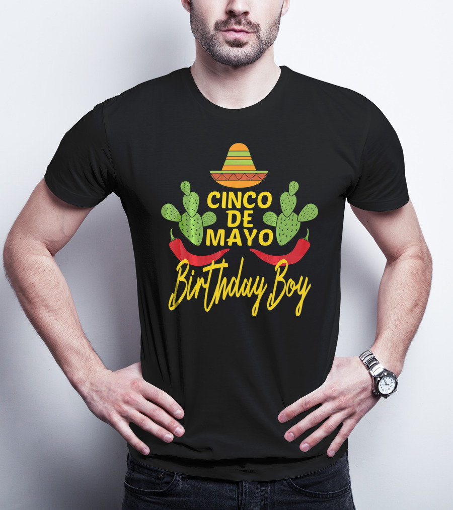 Cinco De Mayo Birthday Boy Sombrero Cactus Peppers T-Shirt