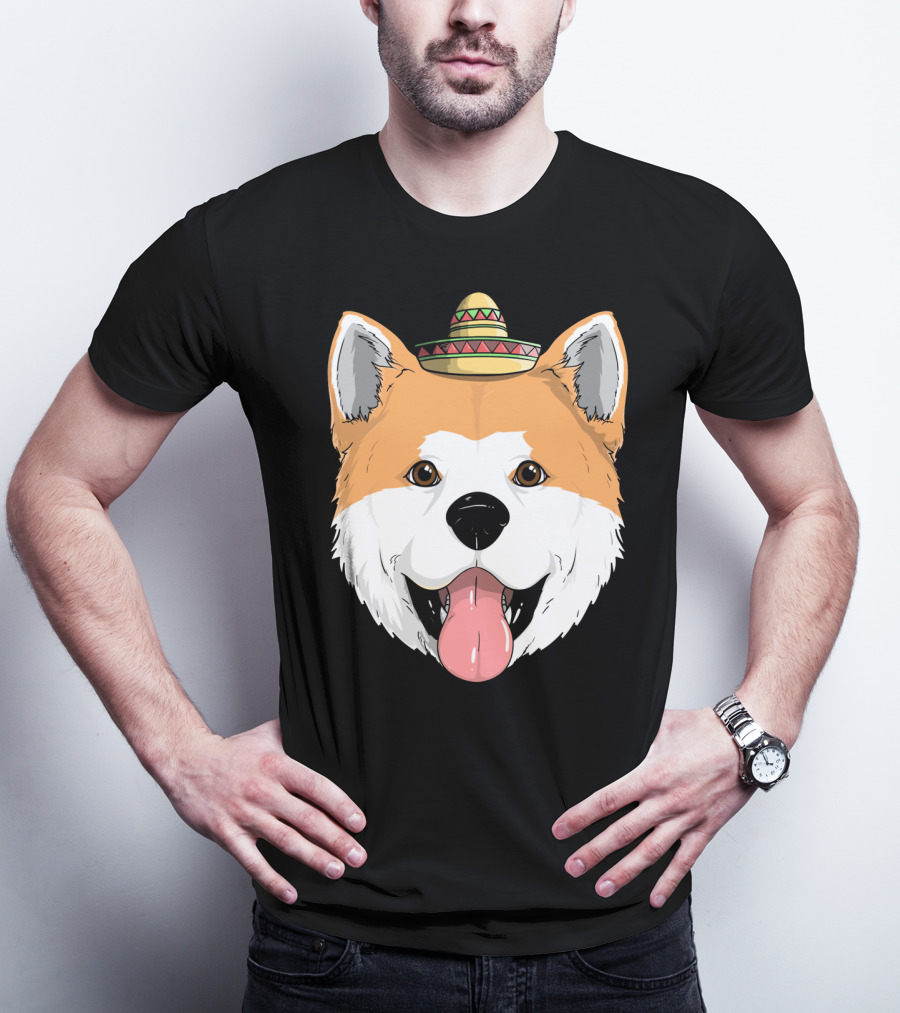 Akita Dog Sombrero Cinco De Mayo Fiesta T-Shirt