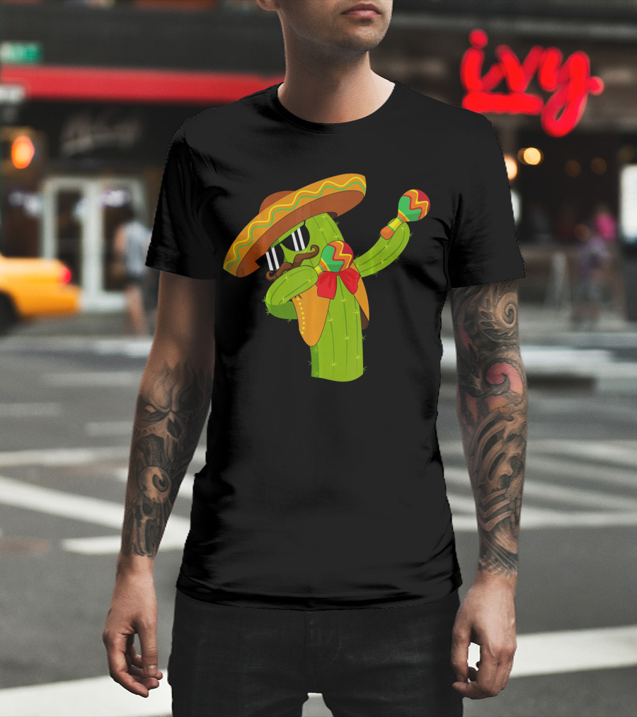 Cinco De Mayo Dabbing Cactus Sombrero Maracas T-Shirt