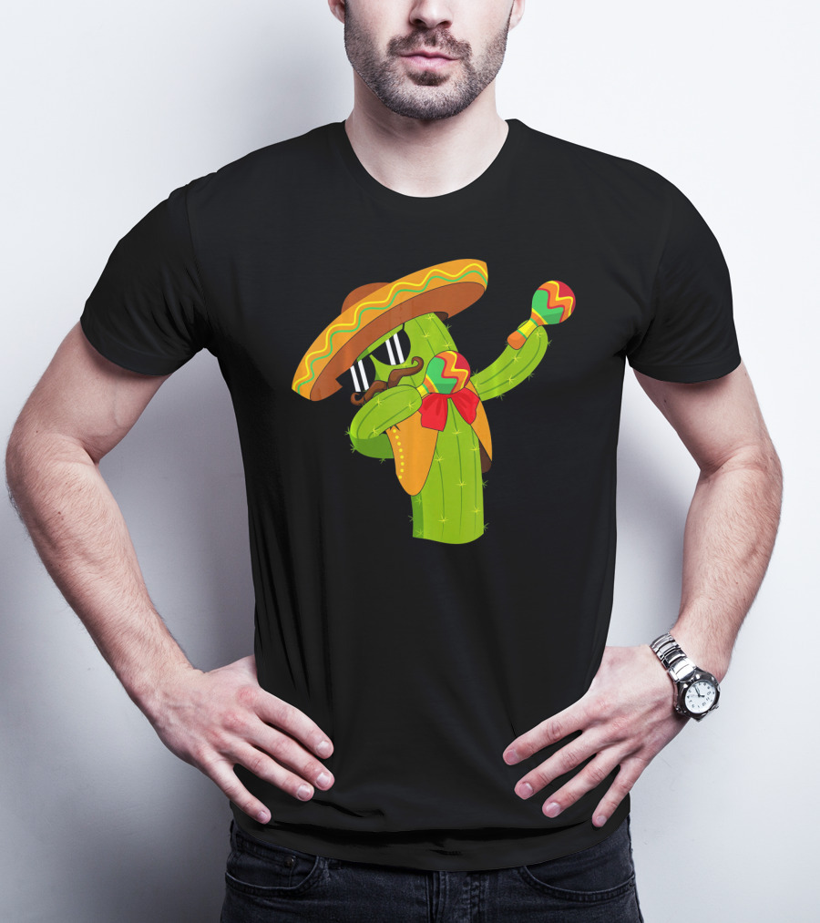 Cinco De Mayo Dabbing Cactus Sombrero Maracas T-Shirt