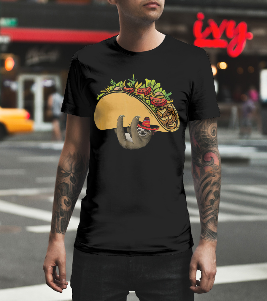 Cinco De Mayo Sloth Sombrero Taco Fiesta T-Shirt