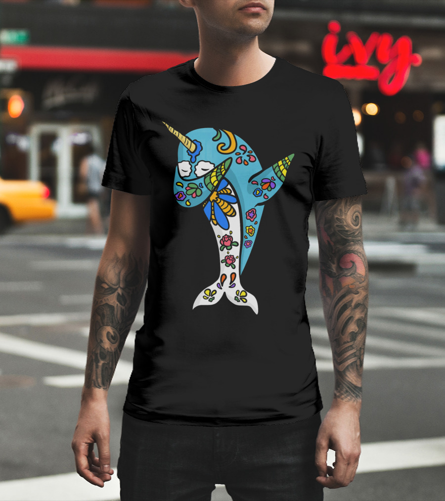 Cinco De Mayo Sugar Skull Narwhal Floral T-Shirt