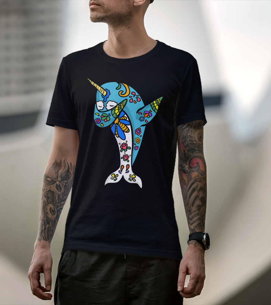Cinco De Mayo Sugar Skull Narwhal Floral T-Shirt