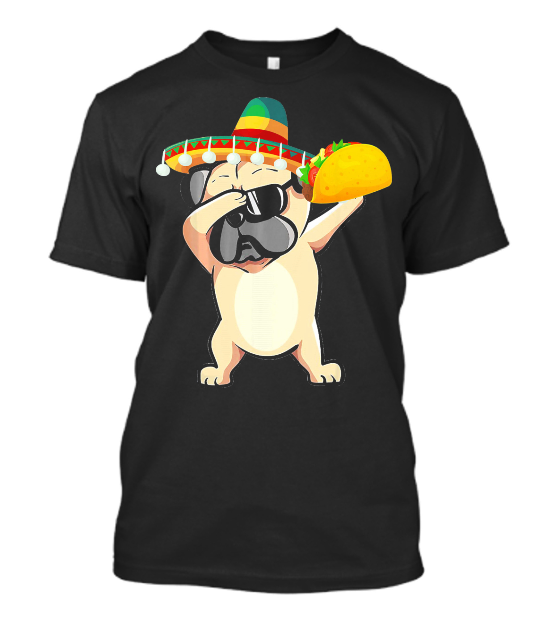 Cinco De Mayo Pug Dog Dabbing With Taco And Sombrero T-Shirt