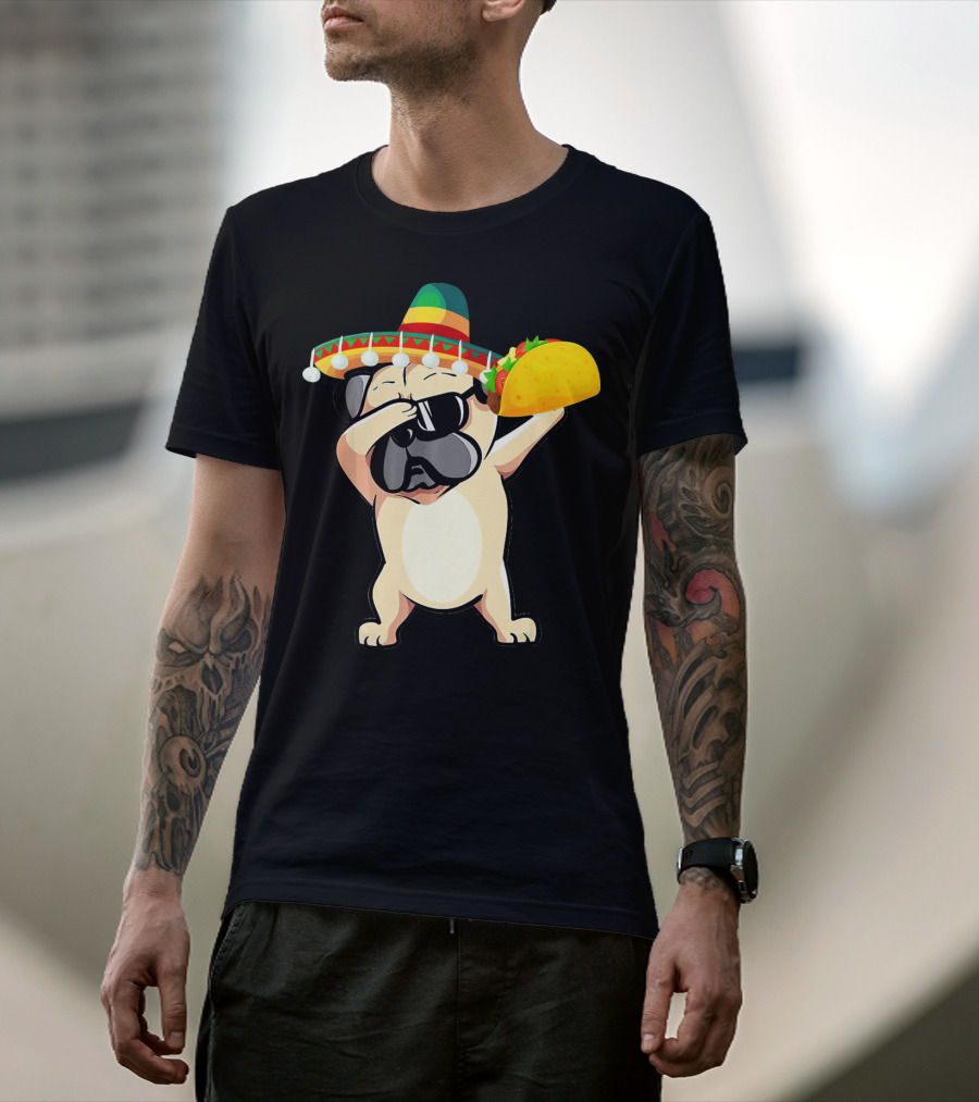 Cinco De Mayo Pug Dog Dabbing With Taco And Sombrero T-Shirt
