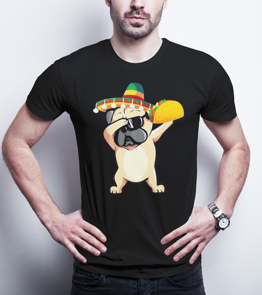 Cinco De Mayo Pug Dog Dabbing With Taco And Sombrero T-Shirt