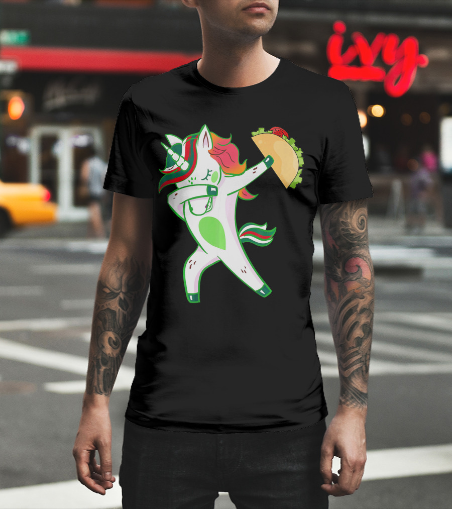 Unicorn Dabbing With Taco And Food Fun T-Shirt