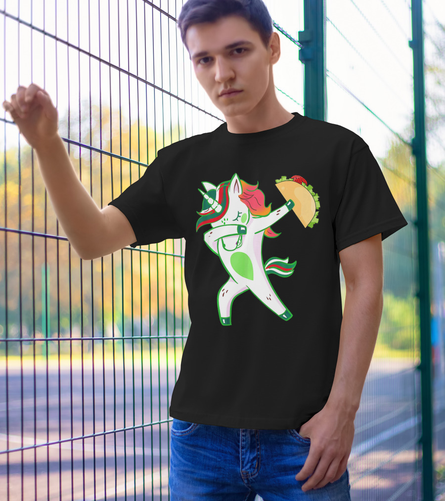 Unicorn Dabbing With Taco And Food Fun T-Shirt